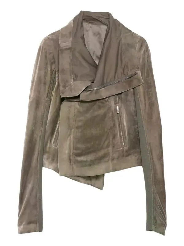 Rick Owens Asymmetrical Zip Velvet Jacket - Grey