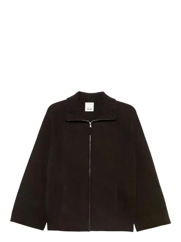 ALLUDE Zip-up Funnel Neck Cardigan - Brown