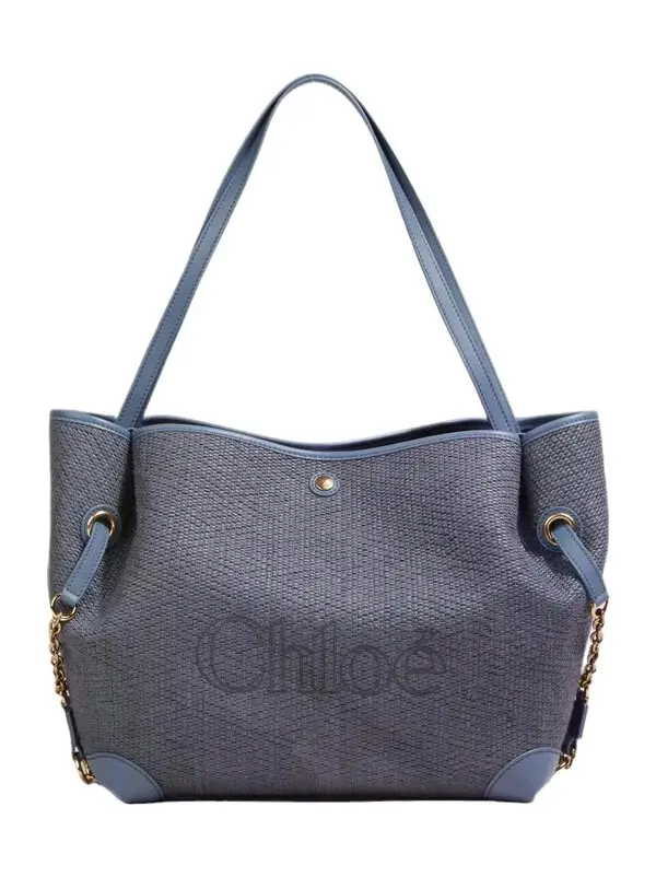 Chloé Clover Double Carry Bag In Raffia-effect Fibers - Blue