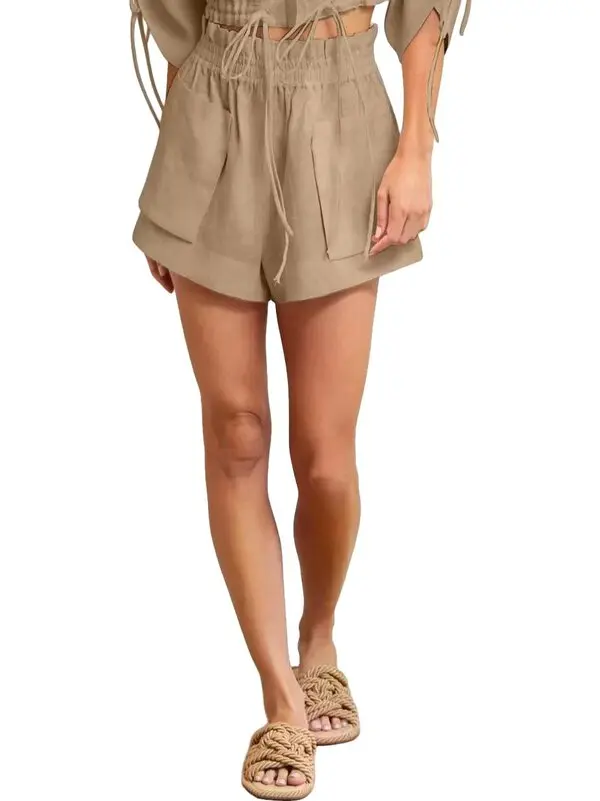 HEVRON Mira Elasticated-waist Patch-pocket Shorts - Brown