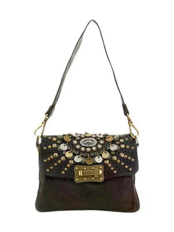 CAMPOMAGGI Agnese Stud-embellished Coin-detail Shoulder Bag - Brown
