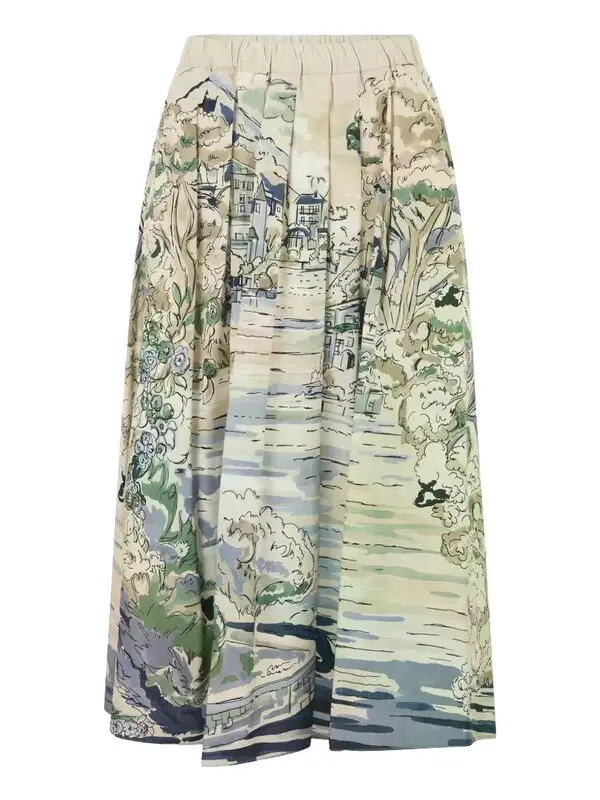 Max Mara Printed Pleated Midi Skirt - Neutrals