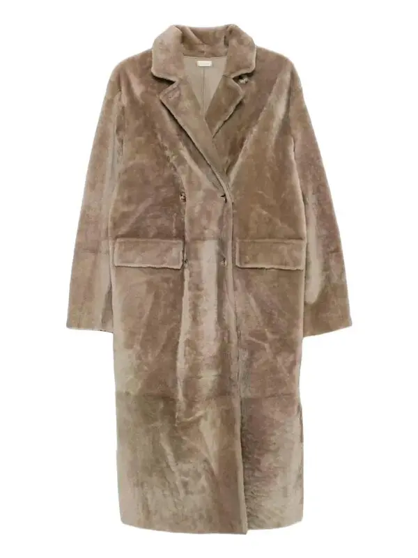 UTZON Double-breasted Reversible Shearling Coat - Neutrals