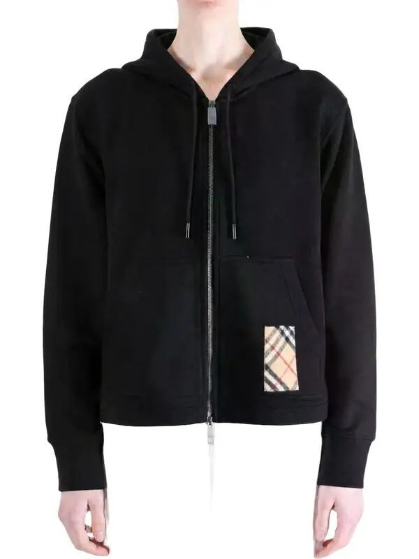 Burberry Check-label Cotton Zip Hoodie - Black