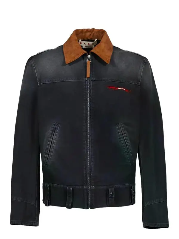 Marni Logo Embroidered Contrast Collar Jacket - Black
