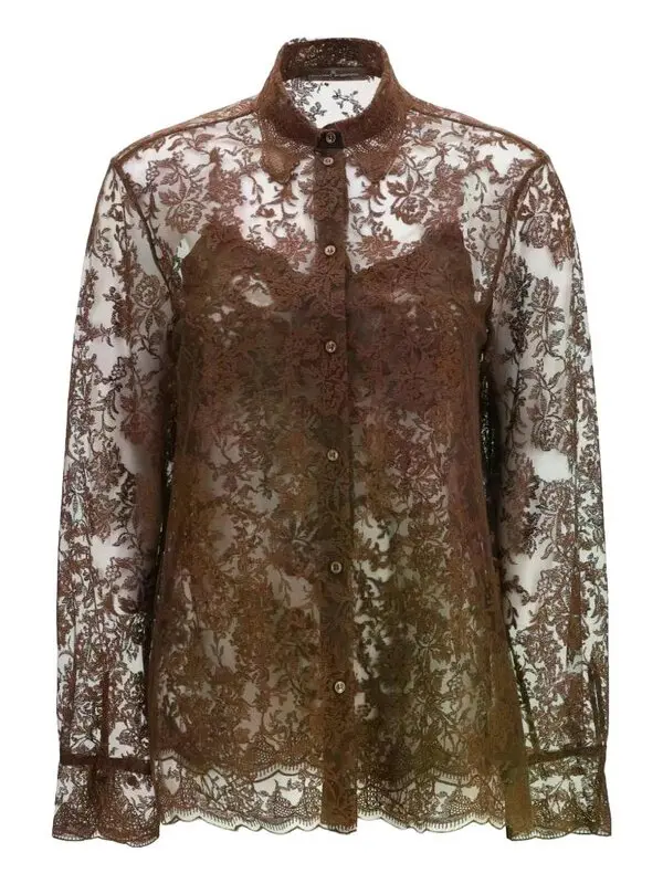 Ermanno Scervino Embroidered Lace Blouse - Brown