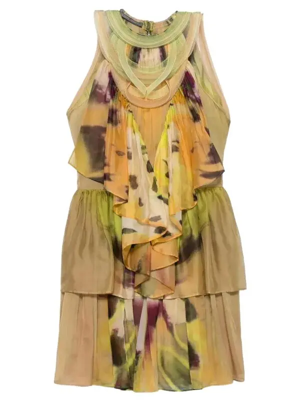 Alberta Ferretti Abstract Print Tiered Mini Dress - Green