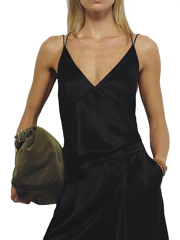 REFORMATION Jule Silk Top - Black