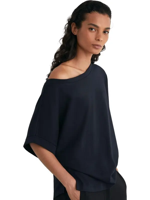 REISS Sia Cotton Off-shoulder T-shirt - Navy