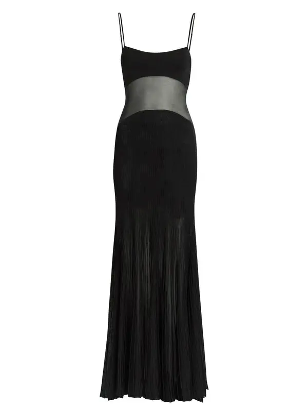 Galvan Belladonna Mesh And Fine-knit Maxi Dress - Black
