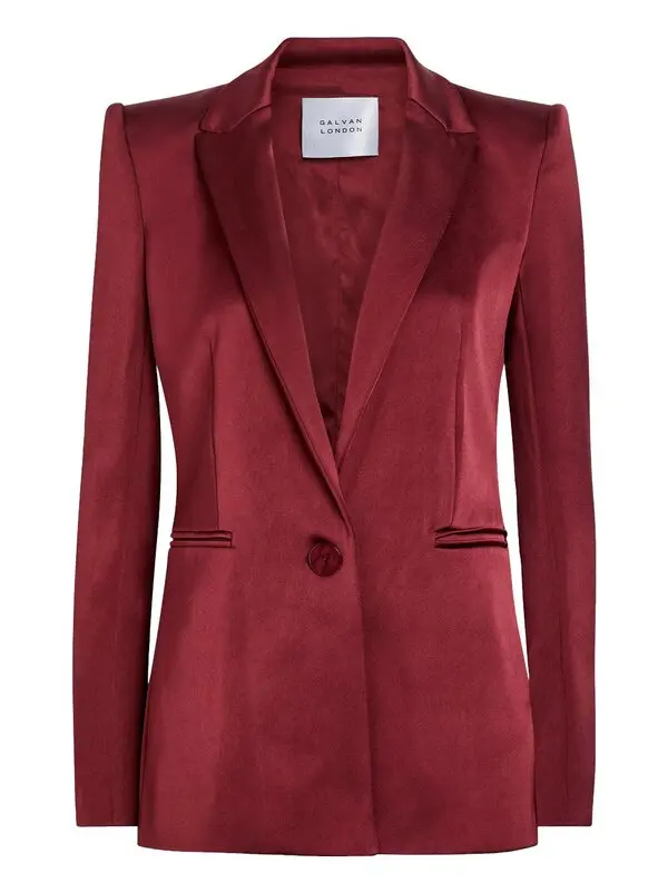 Galvan Sculpted Satin Blazer - Dark Red