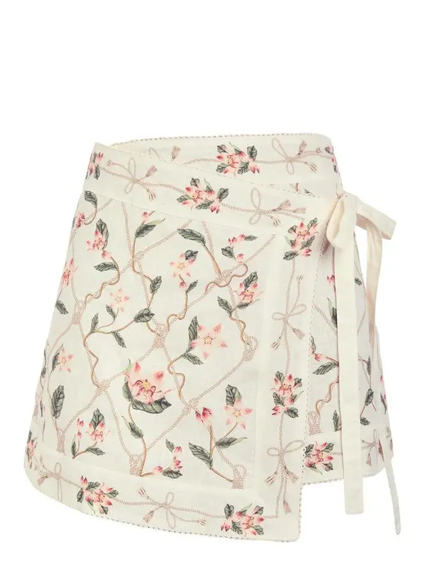 Agua Bendita Luna Floral-print Linen Mini Wrap Skirt - Multicoloured