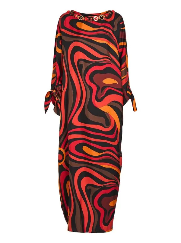 Emilio Pucci Embellished Printed Silk-twill Maxi Kaftan - Orange