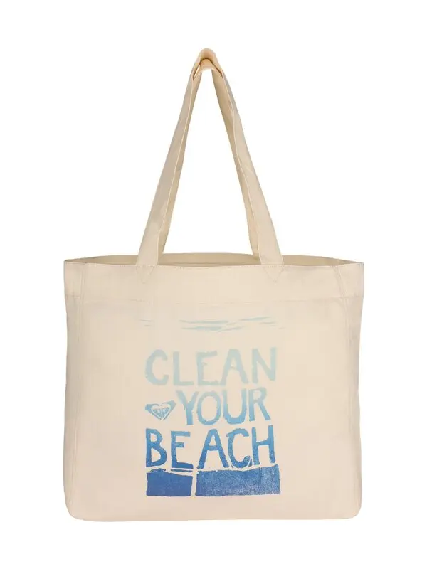 Roxy Recycled Cotton Printed Canvas Tote Bag - Natural