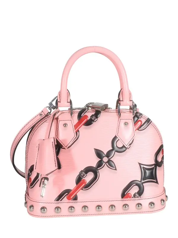 LOUIS VUITTON Pink Epi Chain Flower Alma Bb Top Handle Bag - Red
