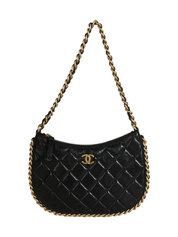 Chanel Quilted Lambskin Cc Chain Around Hobo - Black