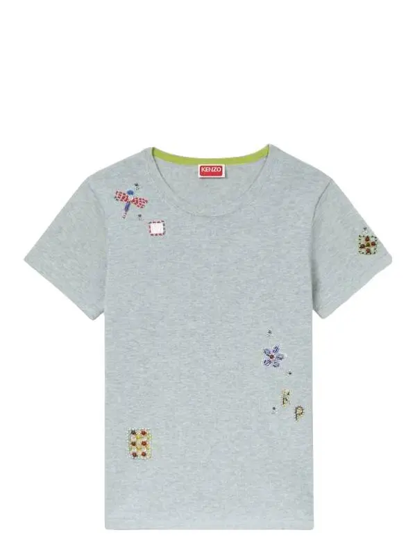 Kenzo Embroidered Top In Cotton - Light Gray