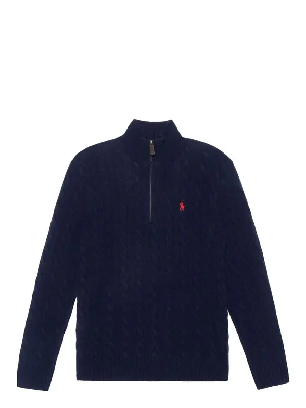 Polo Ralph Lauren Cable-knit Quarter-zip Jumper With Embroidered Pony - Navy