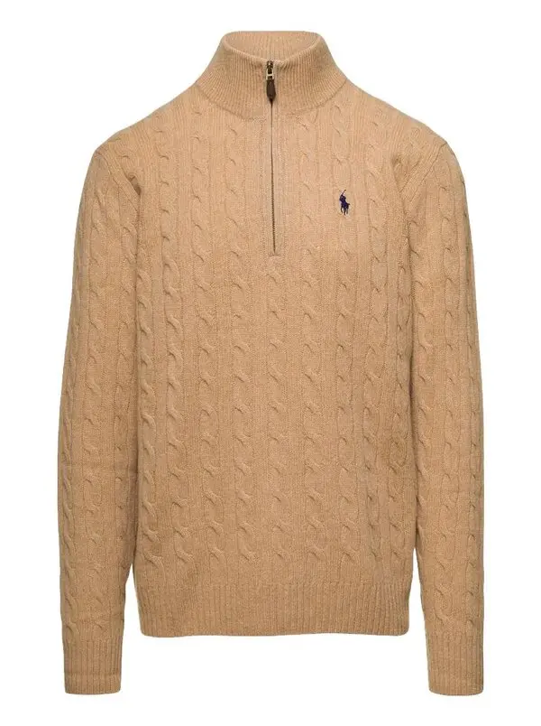 Polo Ralph Lauren Cable-knit Quarter-zip Jumper With Embroidered Pony - Nude