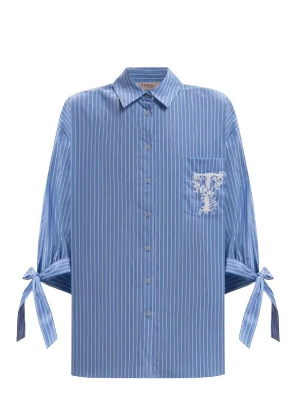 TWINSET Striped Tie-detailed Shirt - Blue