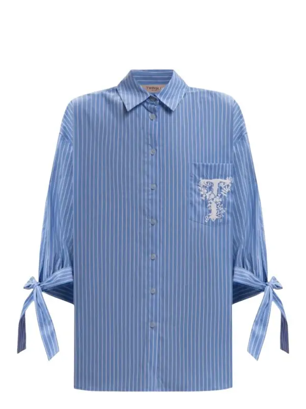 TWINSET Striped Tie-detailed Shirt - Blue