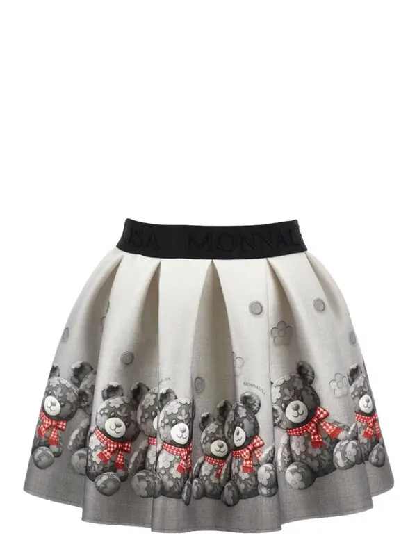 Monnalisa Teddy Bear Pleated Skirt - Medium Gray