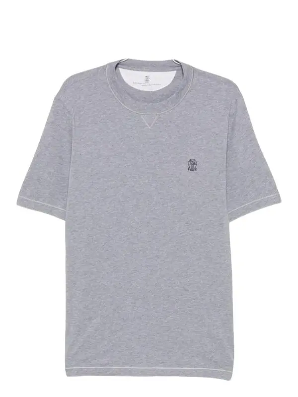 Brunello Cucinelli Logo-embroidered T-shirt - Gray