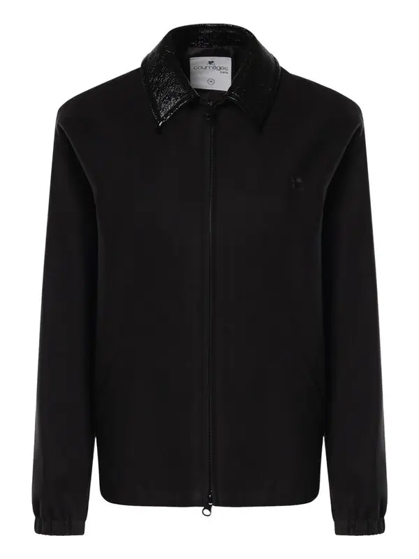 COURREGES Zip-up Embroidered Logo Coat - Black