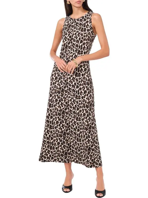 Vince Camuto Leopard Print Sleeveless Maxi Dress - Rich Black Leopard
