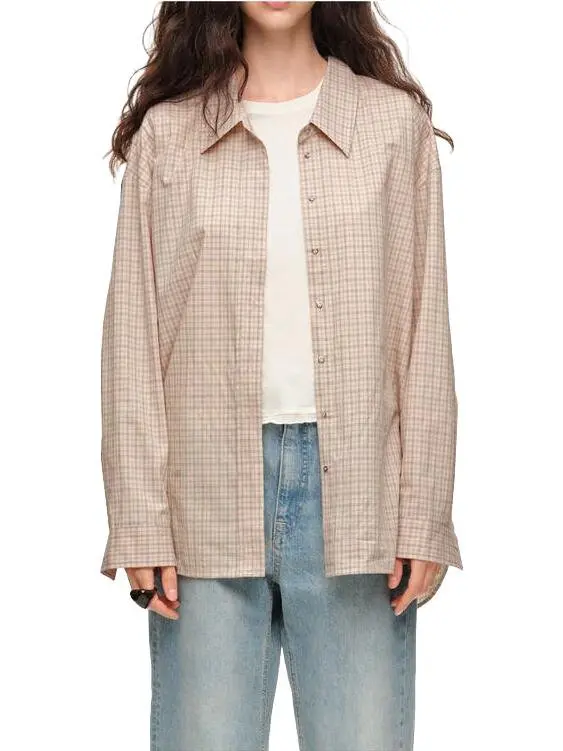 Bimba Y Lola Checked Oversize Shirt - Sand