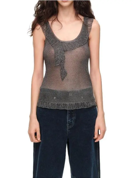 Bimba Y Lola Metallic Openwork Fitted Top - Dark Grey