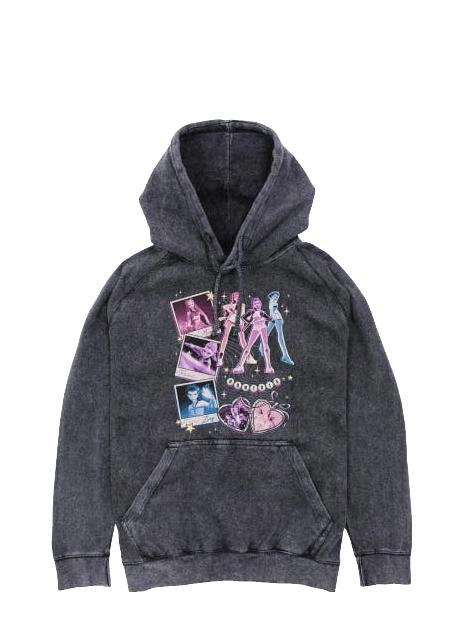 KPOP DEMON HUNTERS Huntrix Graphic Mineral Wash Hoodie - Black