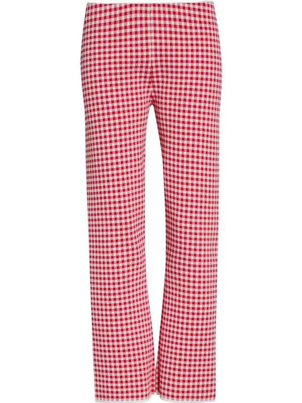 Posse Micah Gingham High Waist Crop Flare Pants - Red Gingham