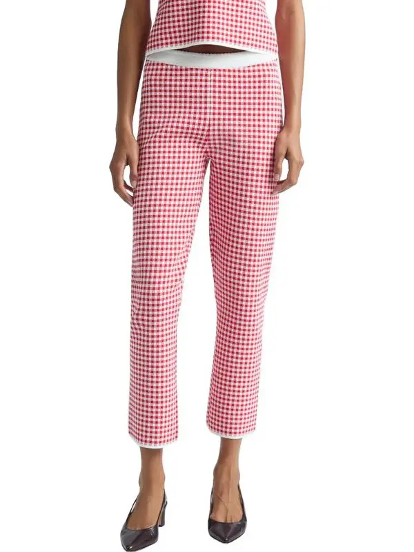 Posse Micah Gingham High Waist Crop Flare Pants - Red Gingham