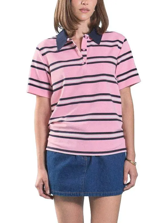 English Factory Stripe Polo Shirt - Pink Multi