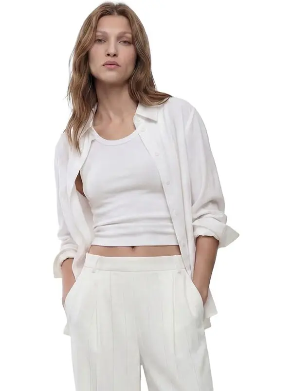 Koton Scoop Neck Ribbed Cotton Tank Top - Off White