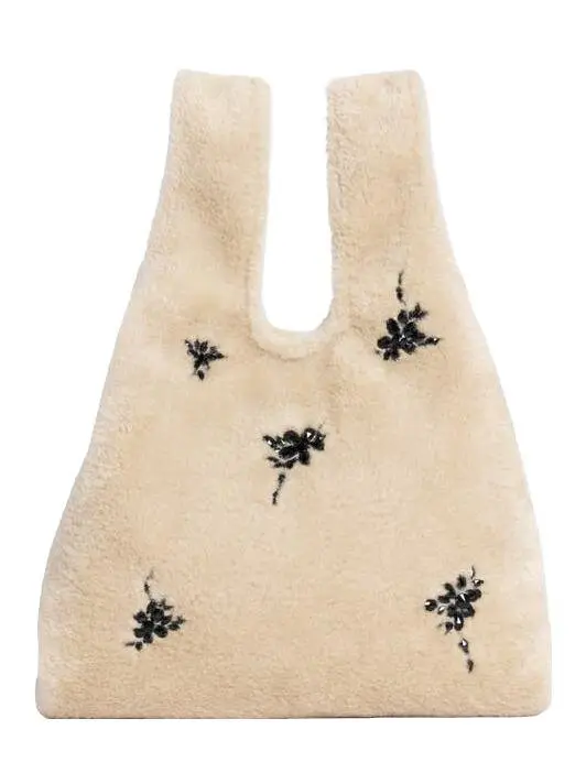 Simone Rocha Mini Faux Fur Shopper Bag With Embellishment - Blonde/jet