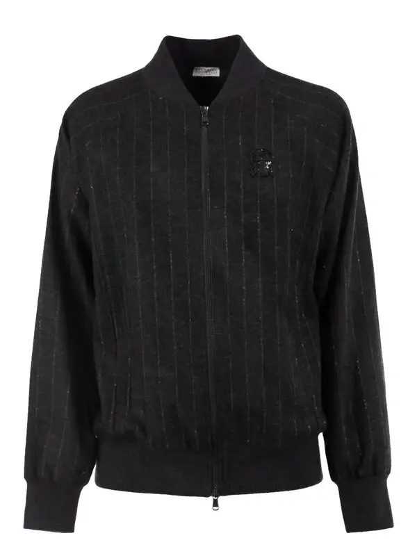 Brunello Cucinelli Pinstripe Zip-up Bomber Jacket - Grey