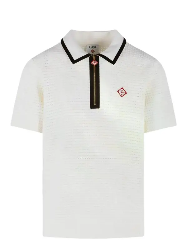 Casablanca Waffle-stitch Wool Polo Shirt - Neutrals