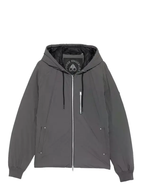 Moose Knuckles Drawstring Hooded Logo Patch Jacket - Grey