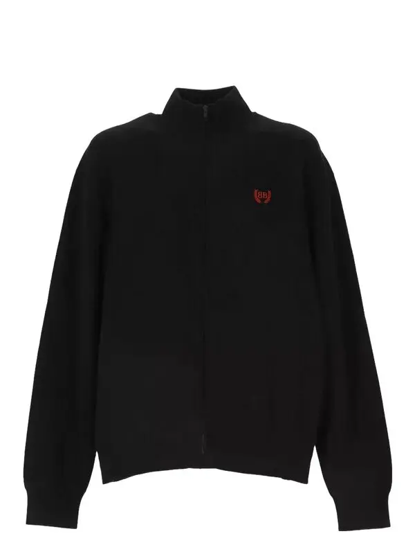 Balenciaga Double Face Cotton Knit Zip Up Sweater - Black
