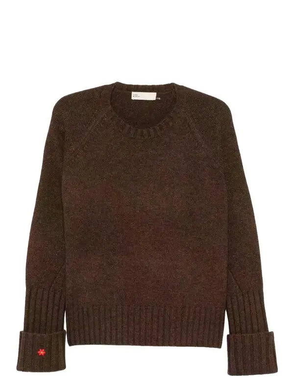 Tory Burch Ribbed-knit Raglan-sleeve Knit With Floral Embroidery - Brown