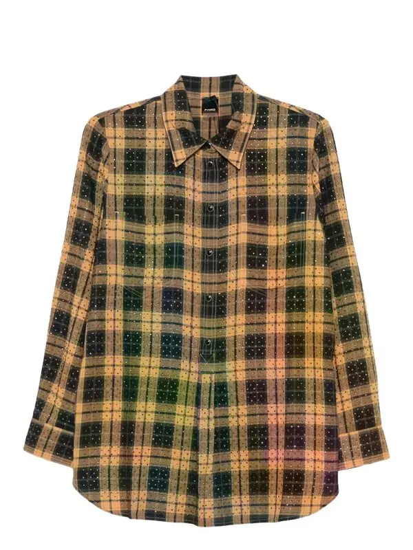 Pinko Embellished Checked Shirt With Classic Collar - Brown