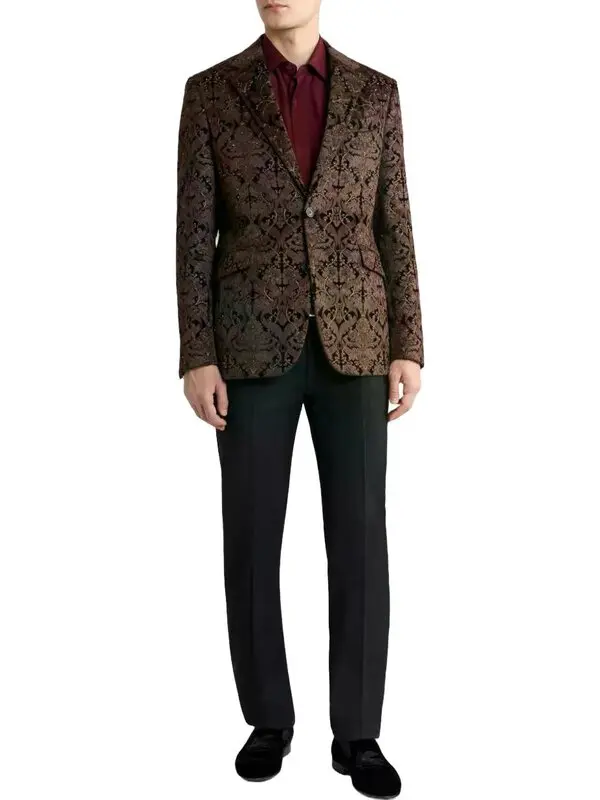 Etro Single-breasted Cotton Jacket With Crystals And Damask Motif - Brown