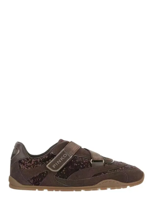 Pinko Sequin-embellished Touch-strap Sneakers - Brown