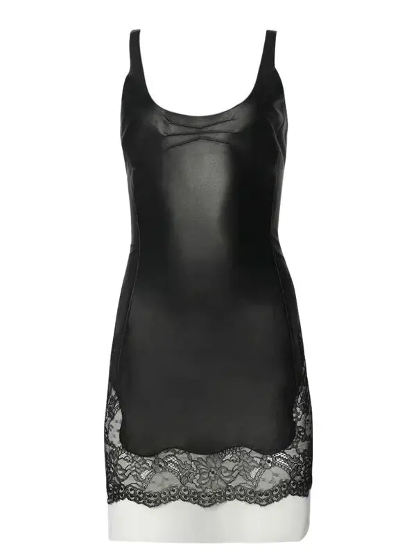 Attico Lace-trimmed Leather Dress - Black