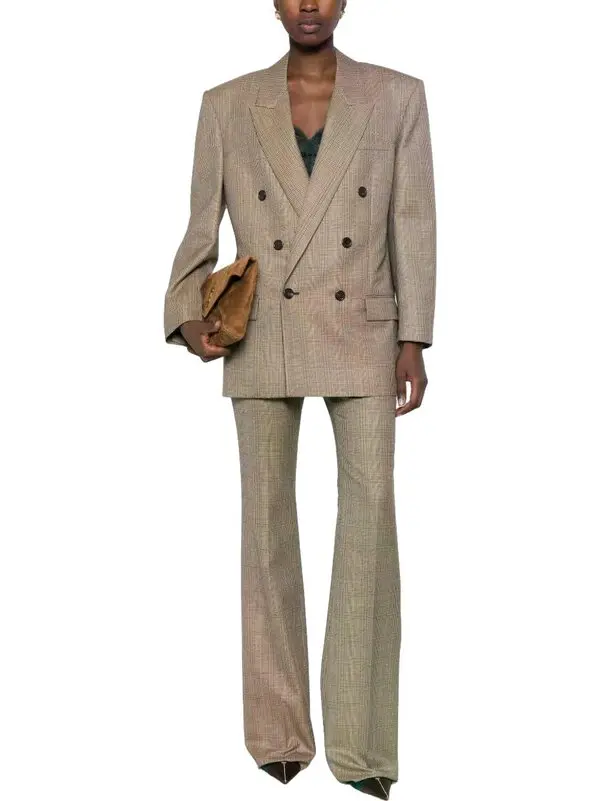 Saint Laurent Check-pattern Double-breasted Blazer - Brown