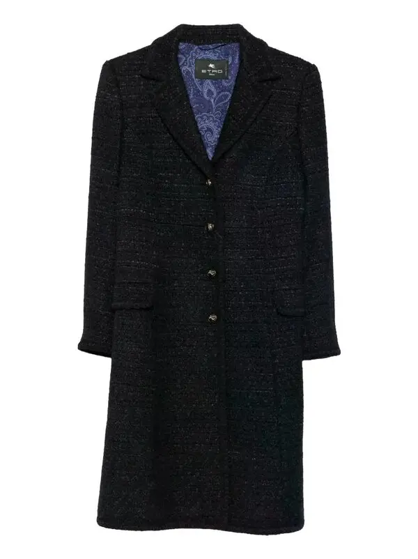 Etro Tweed Notched-lapel Coat - Blue