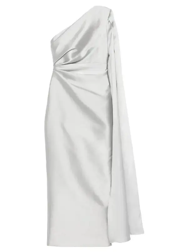 Solace London One-shoulder Cape-detail Maxi Dress - Silver