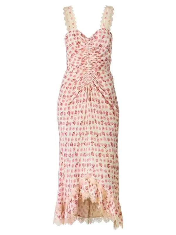 Cinq À Sept Stevie Lace-trim Ruched Maxi Dress - Neutrals